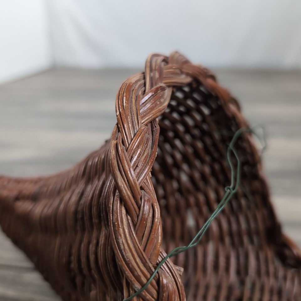 13" Wicker Harvest Centerpiece Cornucopia Footed Braided Trim Hanging ...