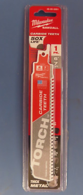 Milwaukee Sawzall Torch Blade 6" Long 7 TPI, Cut thick metal #48-00 ...