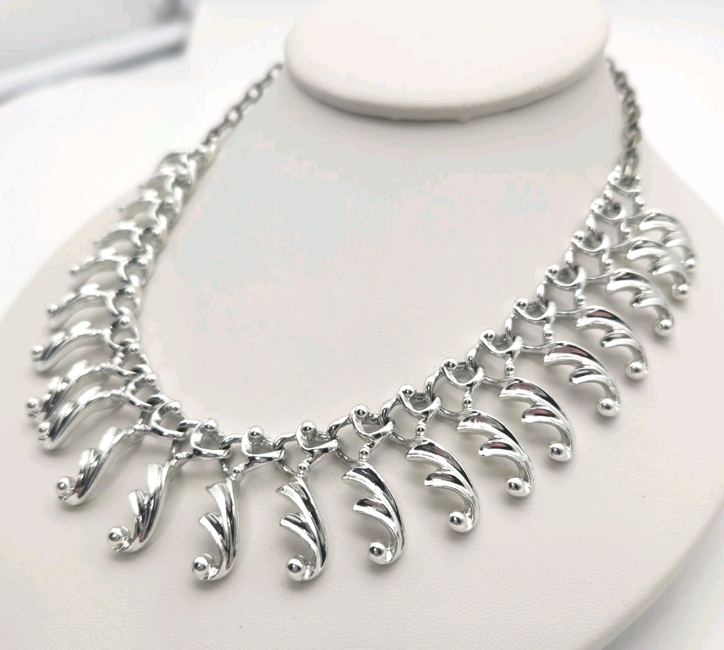 Sarah Coventry Necklace Brutalist Fringe Bib 1960 Fancy Free Silver ...
