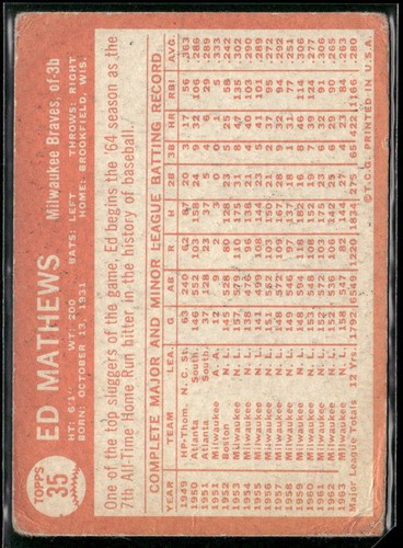 1964 Topps #35 Ed Mathews (low grade) 3010771 | eBay