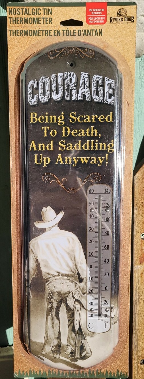 Courage Tin Indoor Outdoor Wall Thermometer Western Rustic Cowboy Barn ...