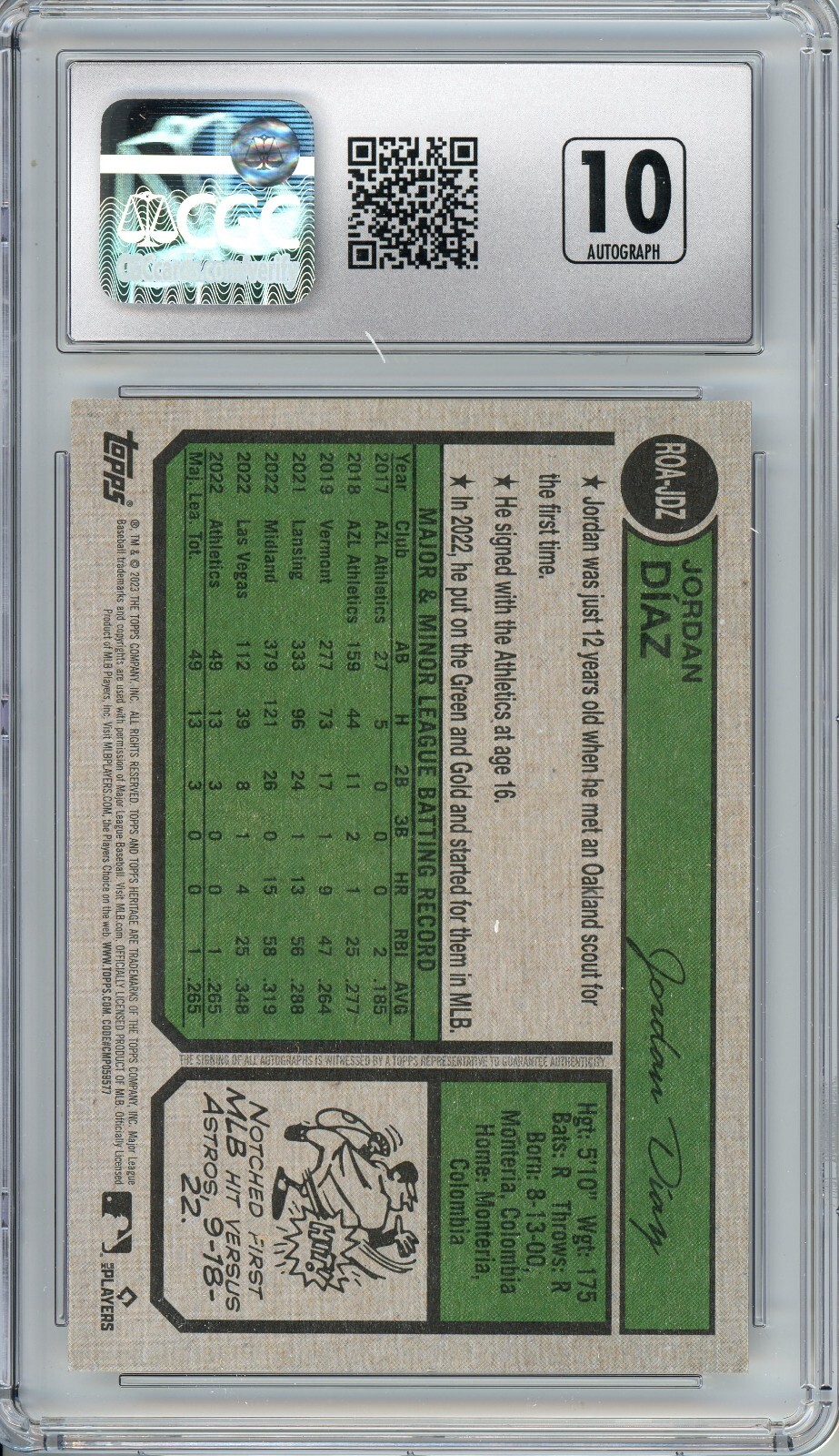 2023 Topps Heritage Real One Autographs Jordan Diaz ROA-JDZ CGC Graded ...