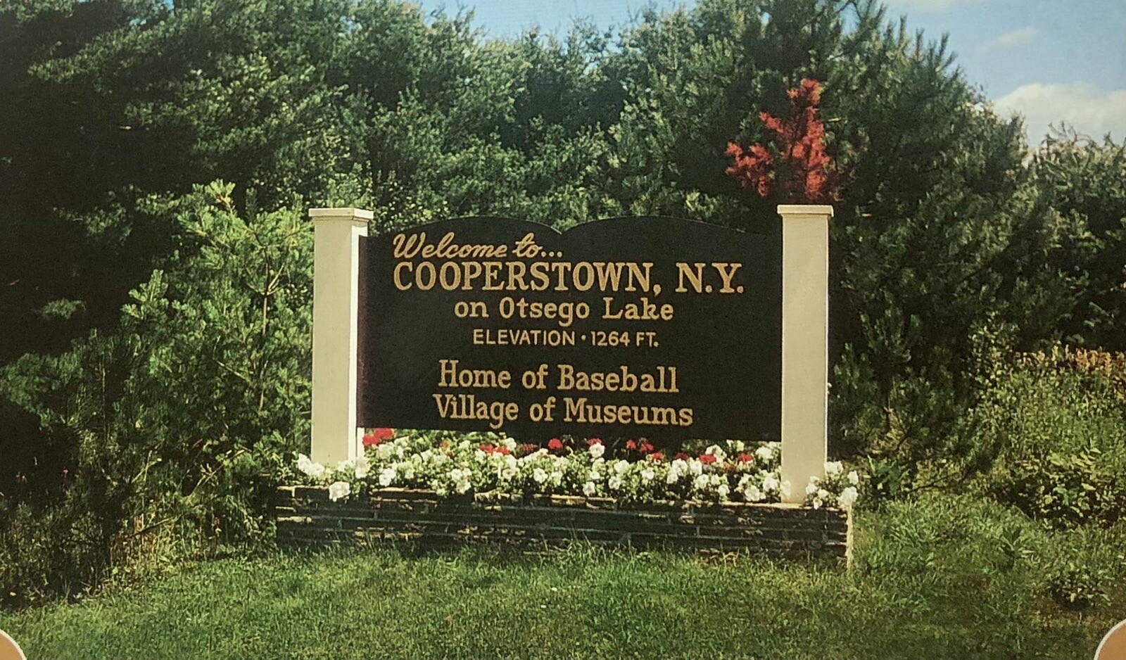 Postcard Cooperstown New York Welcome Sign Baseball Hall of Fame ...