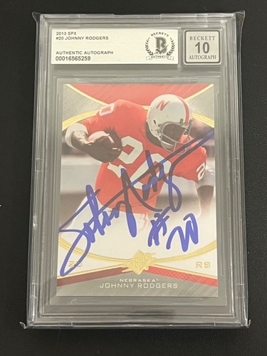 2013 SPx #20 Johnny Rodgers HEISMAN Winner Nebraska Auto Grade 10 BAS ...