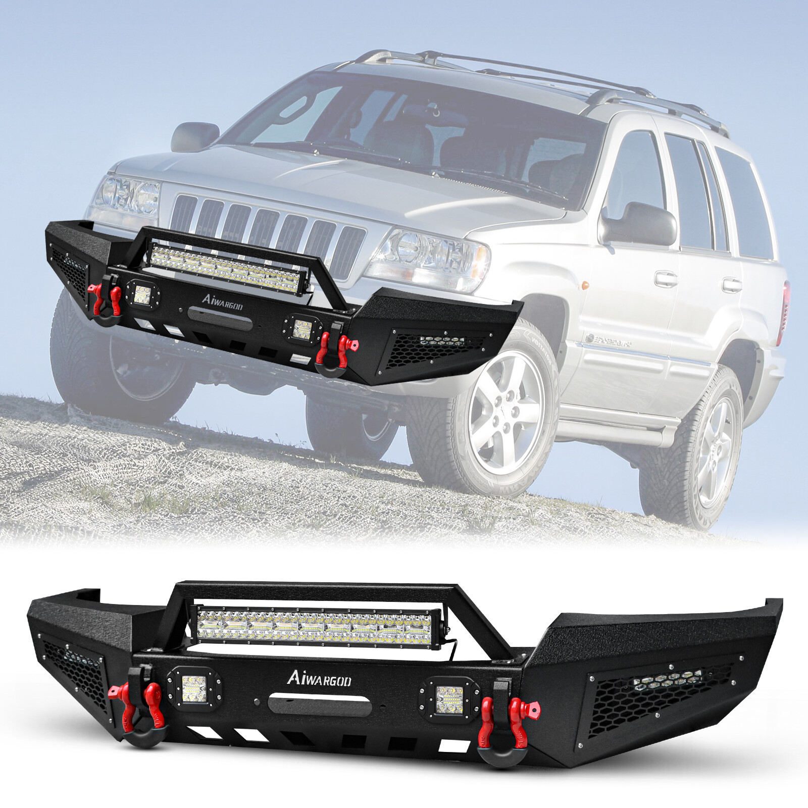 For 1999-2004 Grand Cherokee WJ Steel Front Bumper W/Winch Plate and ...