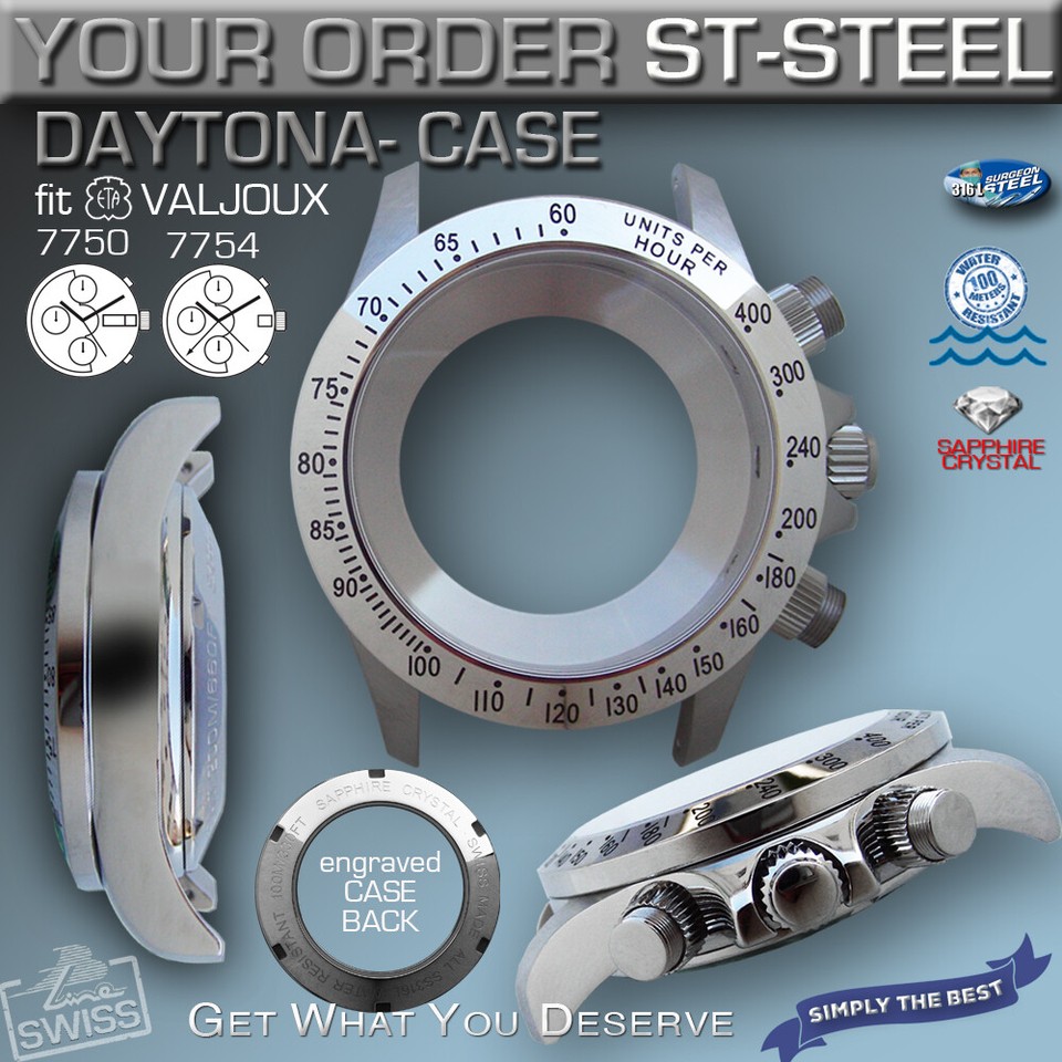 WATCH CASE DAYTONA,TACHYMETER, ETA VALJOUX 7750,7751, 7753,7754 ST ...