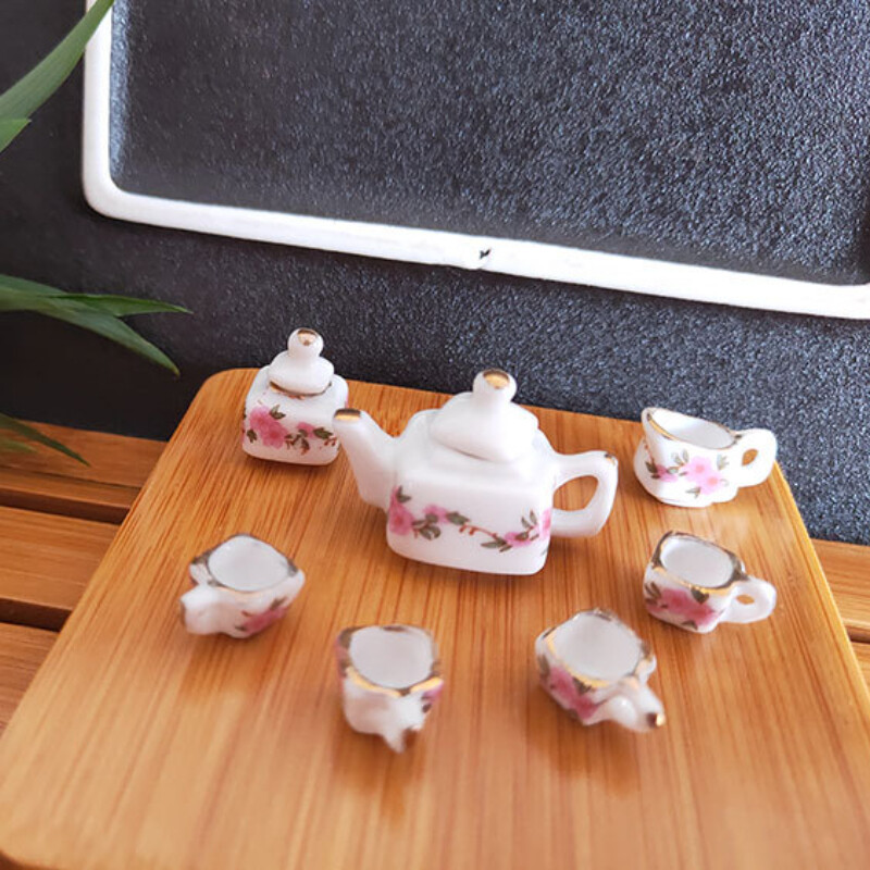 Dollhouse 1:12 Scale Miniature Tea Cup China Set Kettle Kitchen ...
