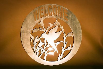 Welcome Sign Humming Bird Plasma Cut Metal Wall Art Hanging Home Decor ...
