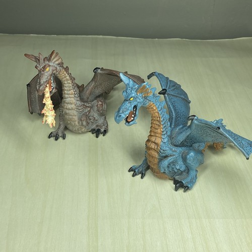 GRAY & BLUE DRAGON Figure lot 2005 Papo Medieval Dungeon Fire Breathing ...