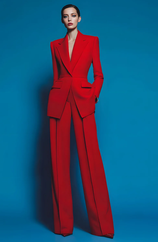 Red Women's Suits Modern 2Pcs Fashion Prom Party Jacket Ladies Casual ...