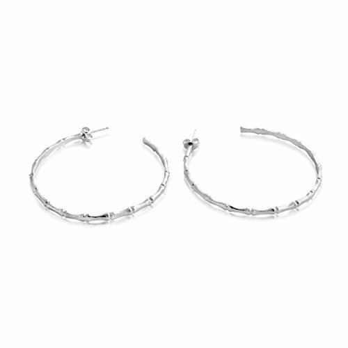 Azaggi 925 Sterling Silver Round Hoop Bamboo Earrings Medium Size ...