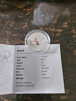 Cook Islands 1 Dollar 2016 PP , Ag.999er - 3 g. England GB Brexit ...