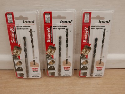 3 X TREND 6MM X 1/4" HEX WOOD DOWEL DRILL BITS LIP & SPUR BRAD POINT ...