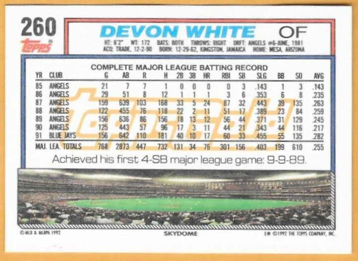 DEVON WHITE TORONTO BLUE JAYS #260 - TOPPS GOLD WINNER NM-MT 1992 | eBay