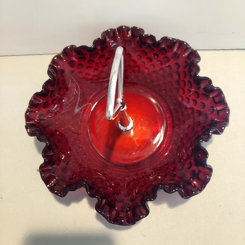 Fenton Art Glass - Ruby Hobnail Candy/Tidbit Dish Ruffled Edge ...