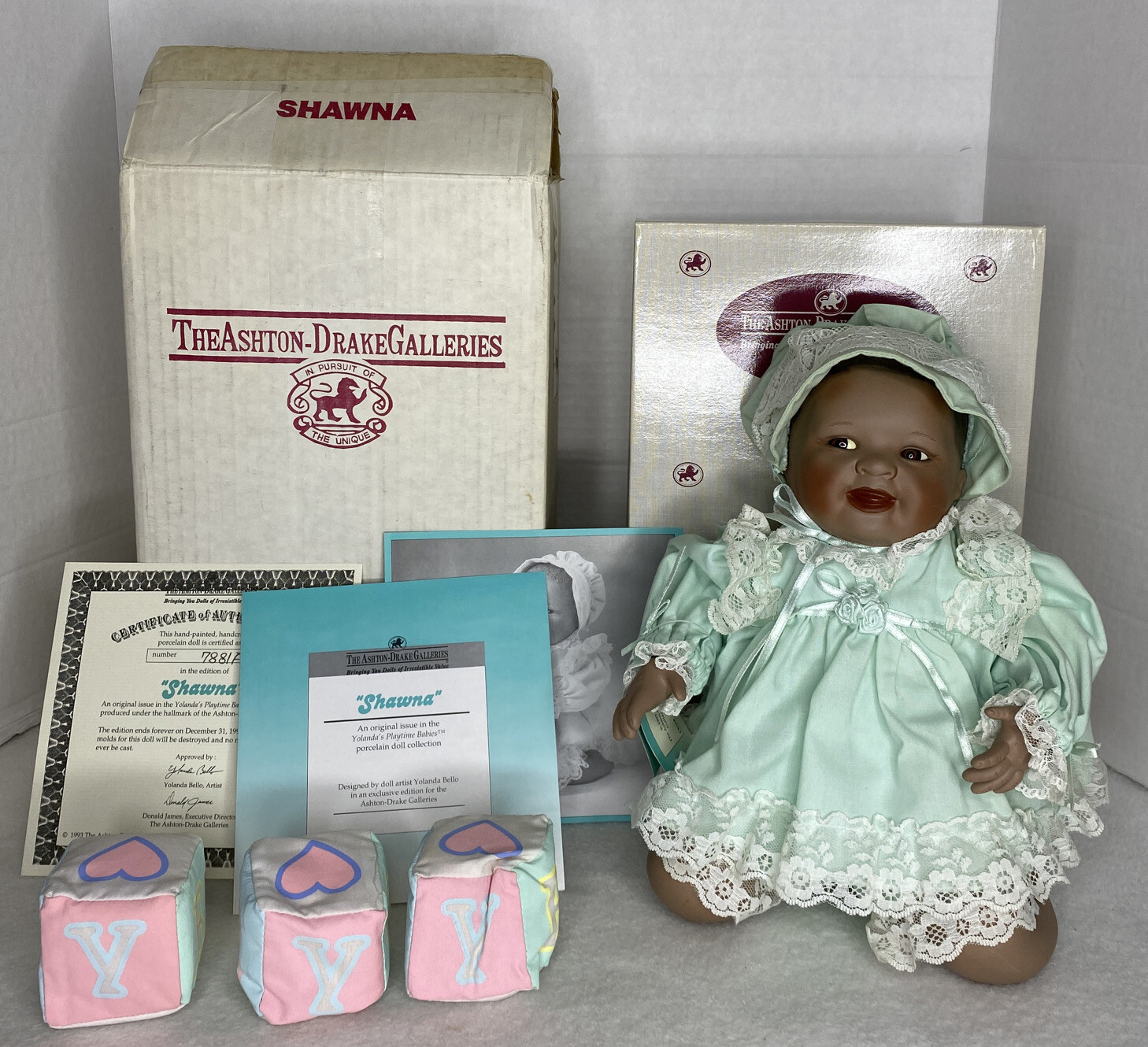 1993 Ashton Drake SHAWNA Porcelain Doll & Blocks Yolanda Bello Playtime ...