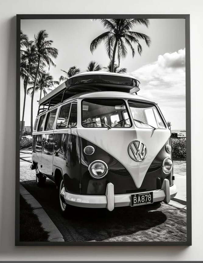 VW Bus Black And White Photography, VW Bulli Poster | eBay
