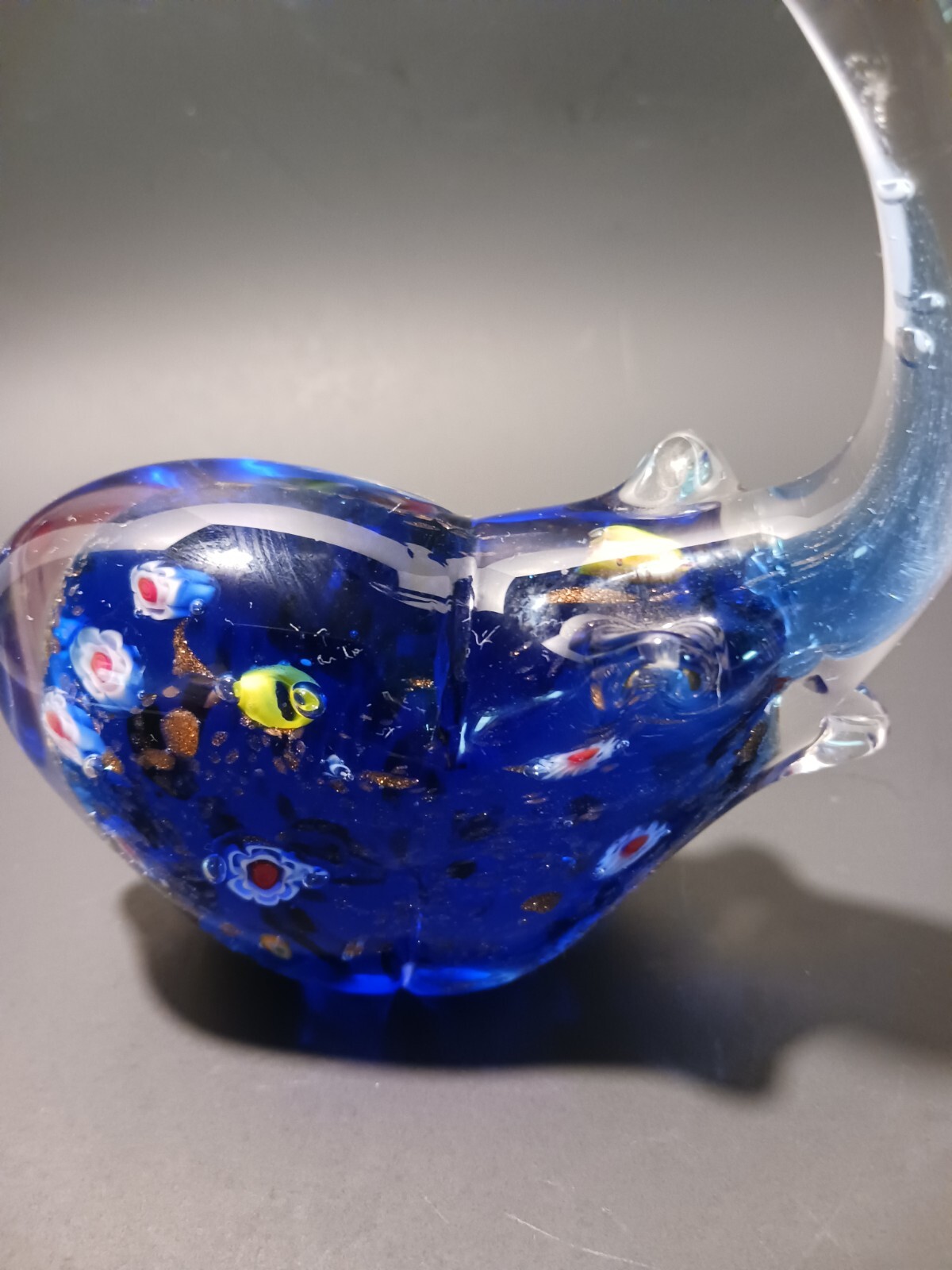 Morano Style Cobalt Blue Art Glass Elephant Paperweight Or Figurine W ...