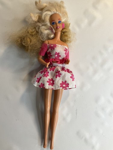 Barbie fashion vintage doll 90s two tone hair leg bend floral dress | eBay