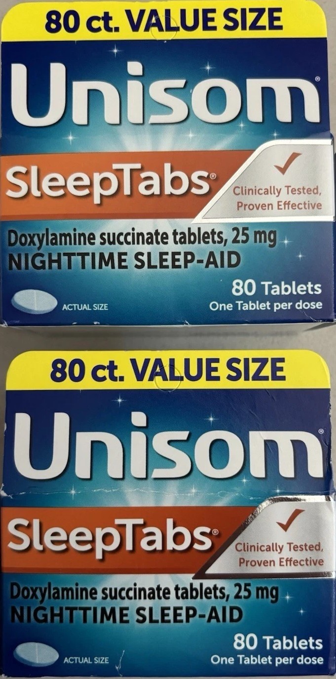 2X Unisom SleepTabs, Nighttime Sleep-Aid, 25mg, 80 Tablets Each. Exp ...