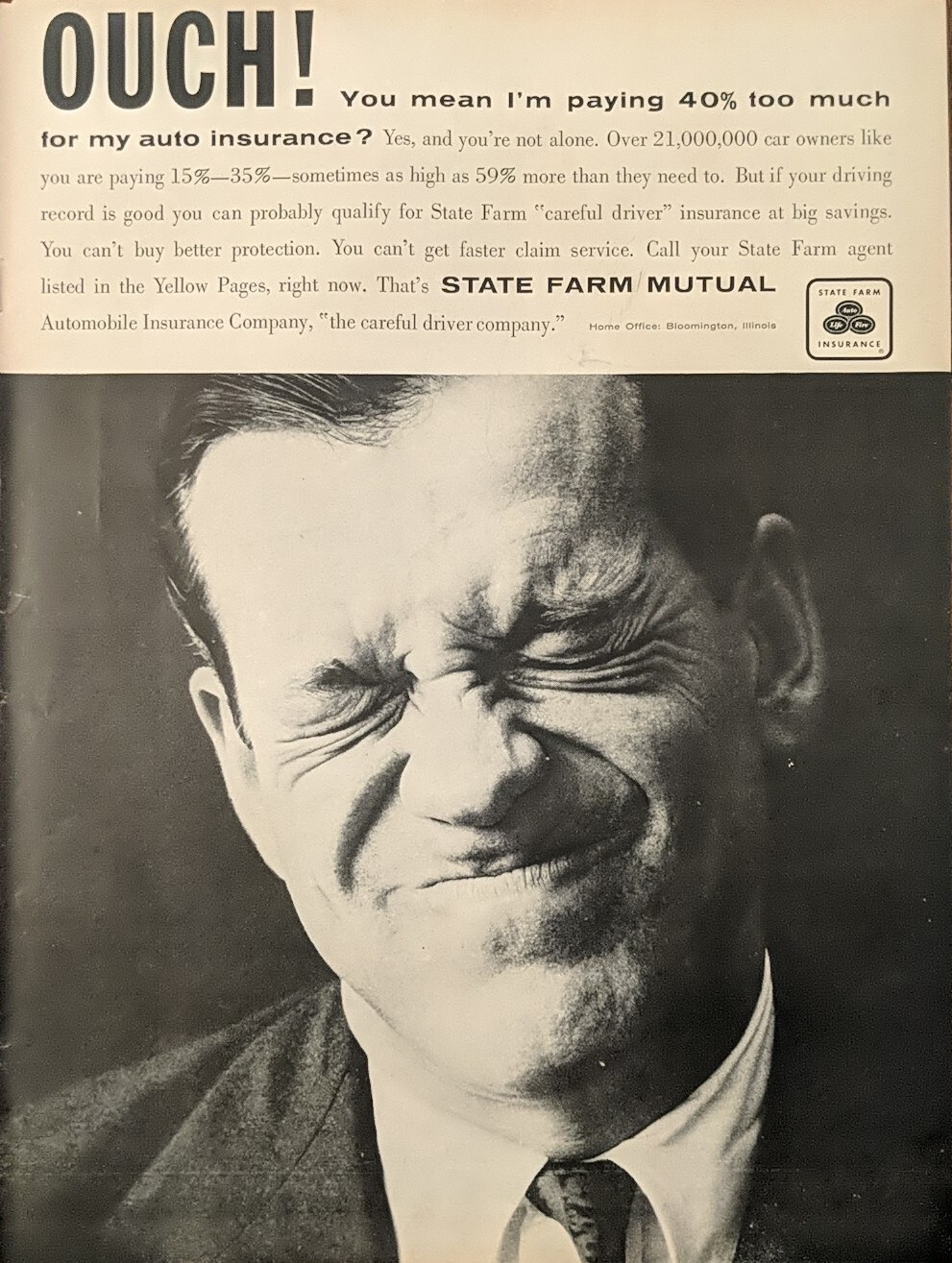1959 Vintage State Farm Insurance print ad, I'm Paying 40% Too Much For ...