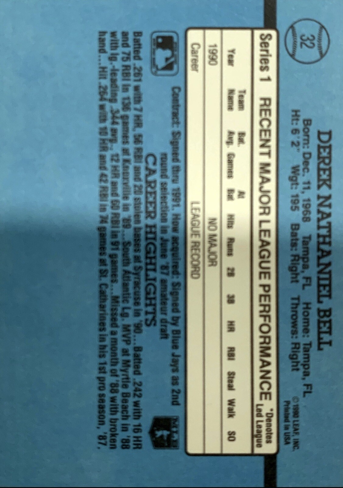 1991 Donruss Rated Rookie Derek Bell Rookie Card #32 NMMT | eBay