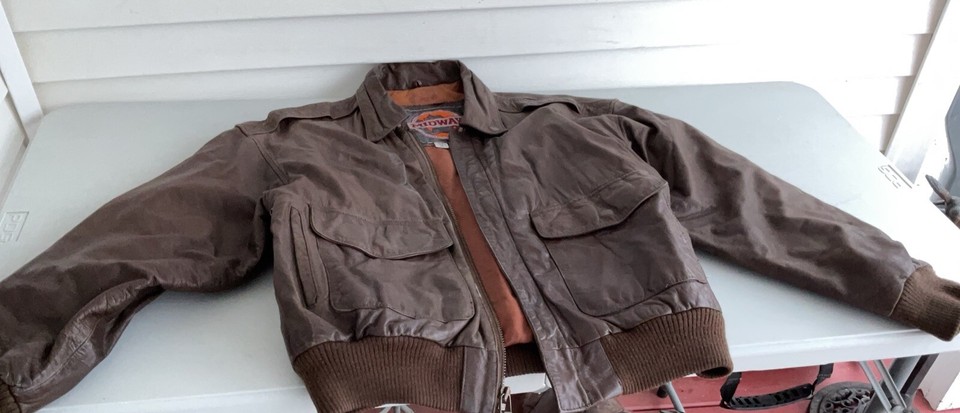 VINTAGE MIDWAY BROWN LEATHER MILITARY JACKET SIZE SMALL | eBay