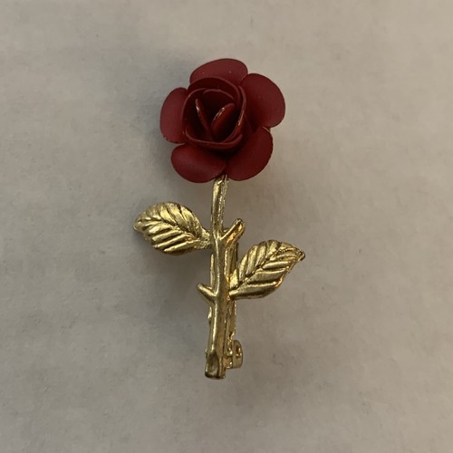 Vintage Gold Tone Single Red Rose Brooch Lapel Pin 1.5” Flower | eBay