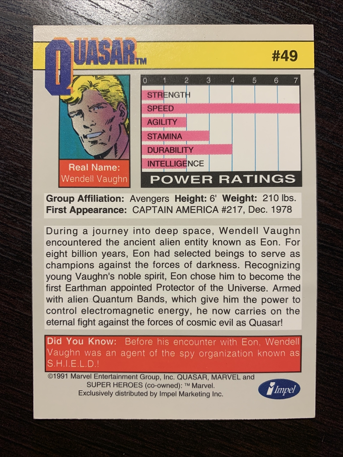 1991 Marvel Impel Quasar Super Hero Trading Card | eBay