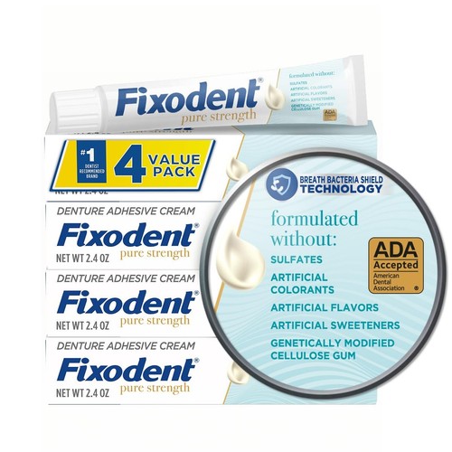 Fixodent Pure Strength Secure Denture Adhesive 2.4oz (Pack of 4) White ...