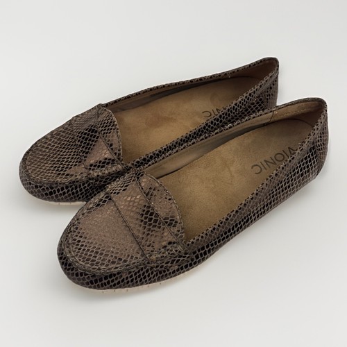 Vionic LARRUN Bronze Metallic Snakeskin Print Woman’s Loafers 6M Flats ...