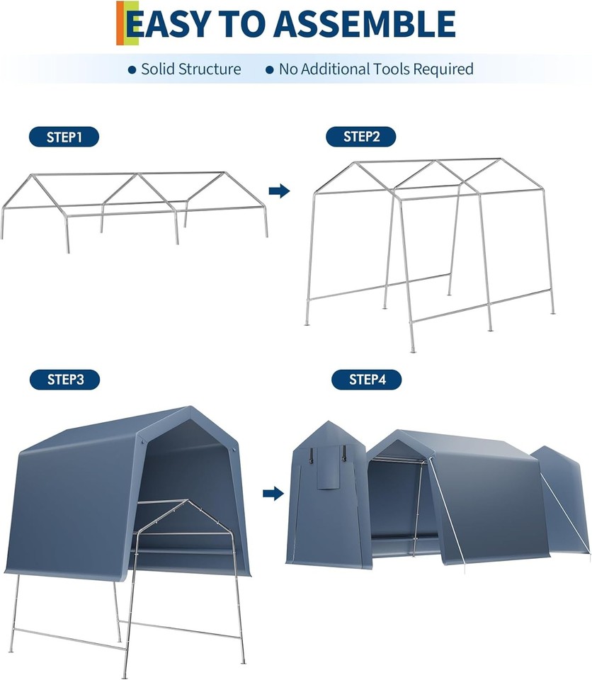 7x10/7x12/10x10' Outdoor Storage Carport Portable Motorcycle Garage ...