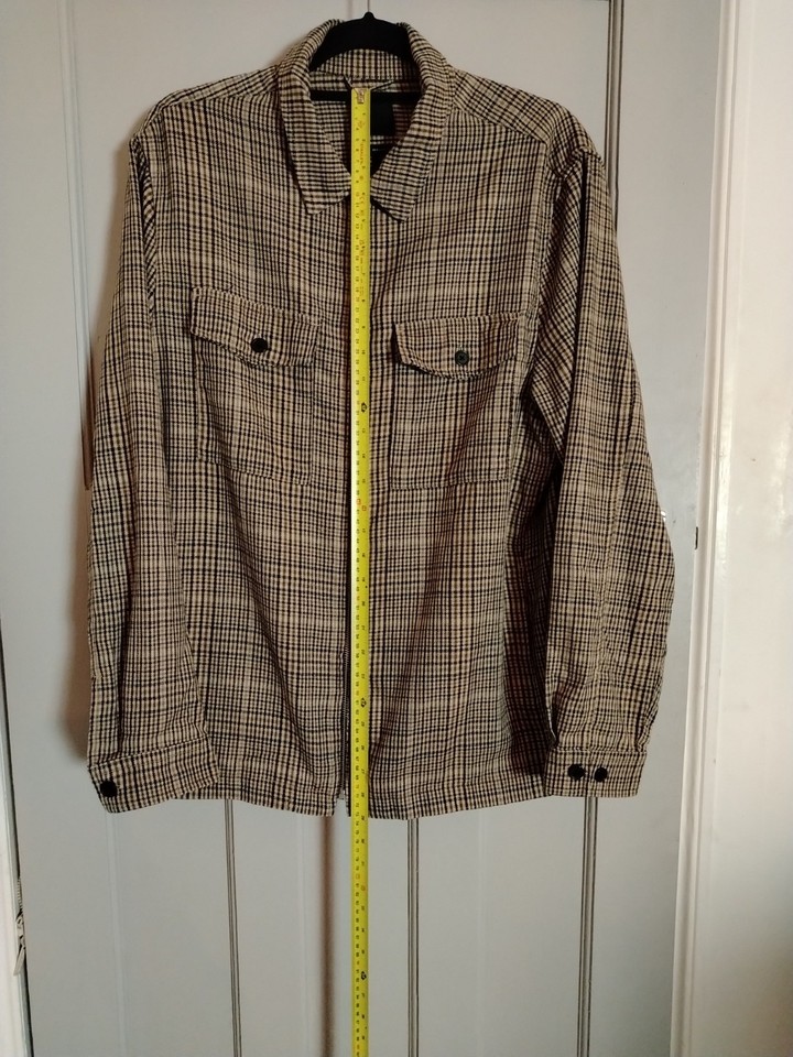 Pre-Loved H&M Men's Check Shacket Overshirt Zip Up Beige Brown Plaid ...