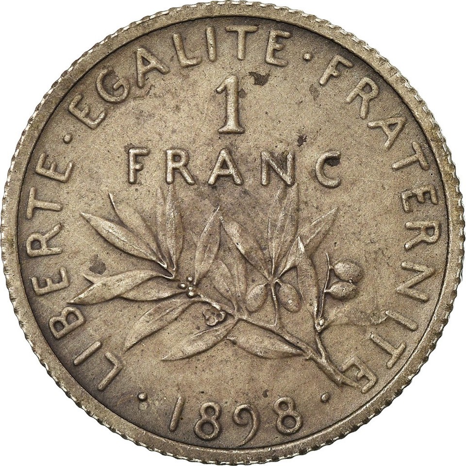 [#488797] Coin, France, Semeuse, Franc, 1898, Paris, Flan mat, AU, Sil ...