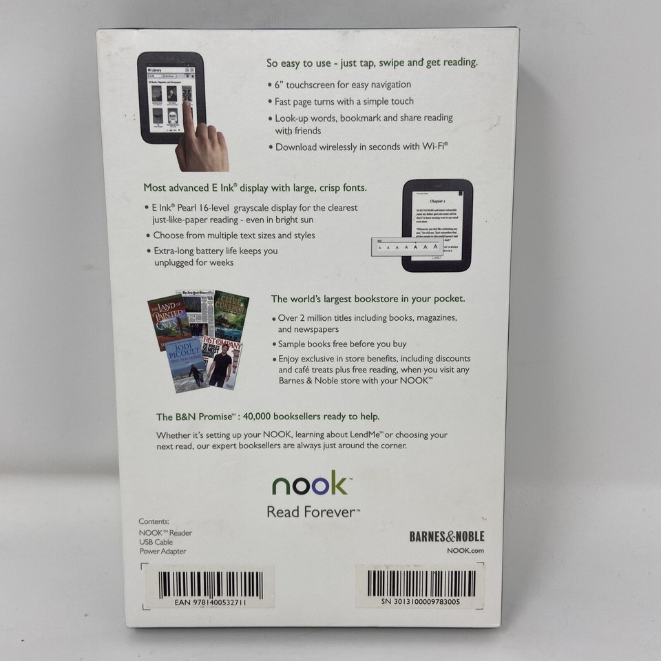 Barnes & Noble Nook Simple Touch 2GB Wi-Fi 6”eBook Reader BNRV300 ...