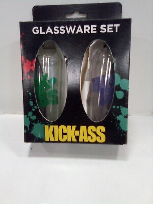 Mezco 2010 KICK ASS & HIT GIRL Shot Glassware DOUBLE SHOT Glasses Set ...