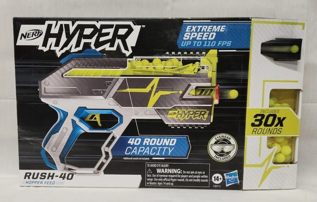 Nerf Hyper Rush-40 Pump-Action Blaster and 30 Nerf Hyper Rounds - NIB ...