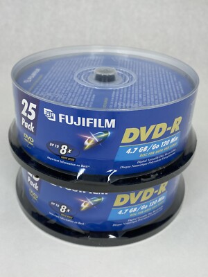 2 - 25 Pack Fujifilm DVD-R 4.7GB 120 Min 8X Recordable Blank DVD 50 ...
