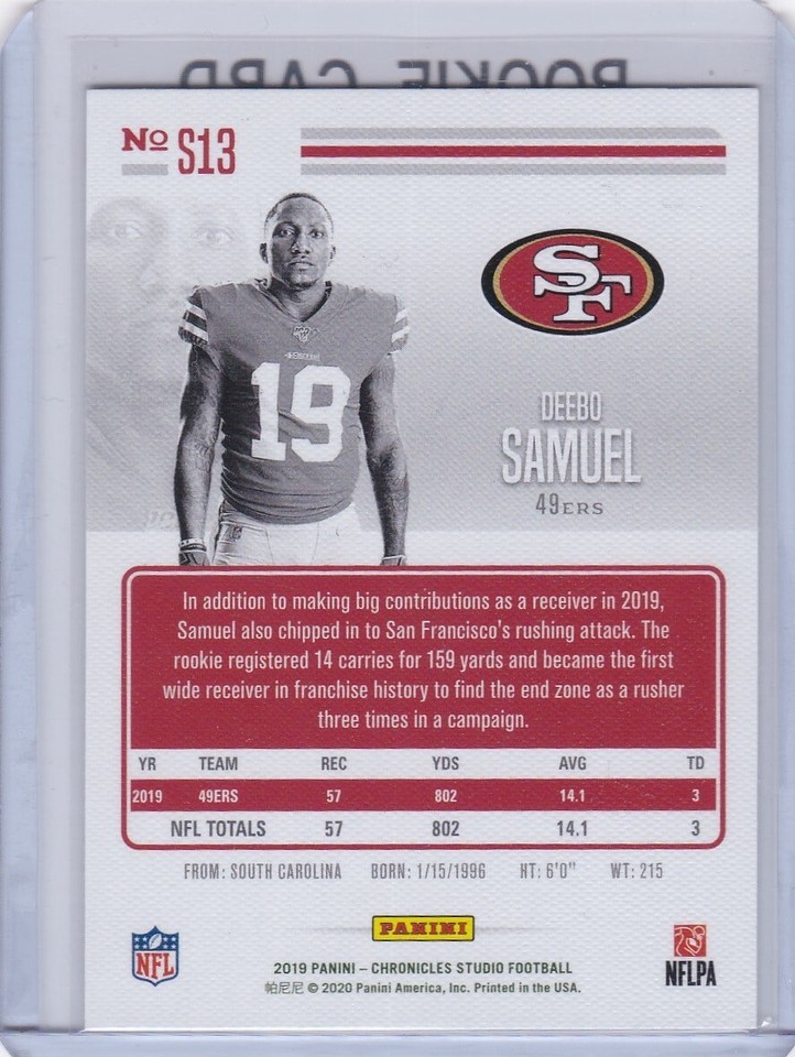 DEEBO SAMUEL ROOKIE CARD San Francisco 49ers Football 2019 PANINI ...