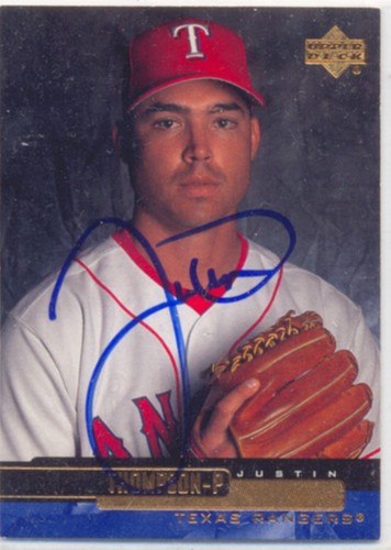 JUSTIN THOMPSON TEXAS RANGERS SIGNED UPPER DECK BASEBALL CARD DETROIT ...