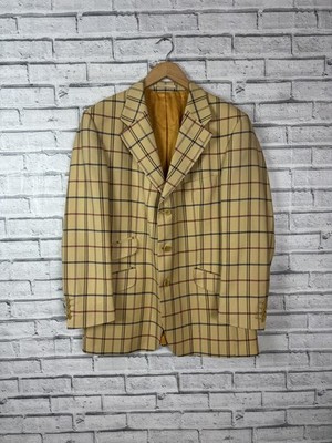 MAGEE Windowpane Yellow Beige Plaid Check HACKING Blazer Wool Jacket XL ...