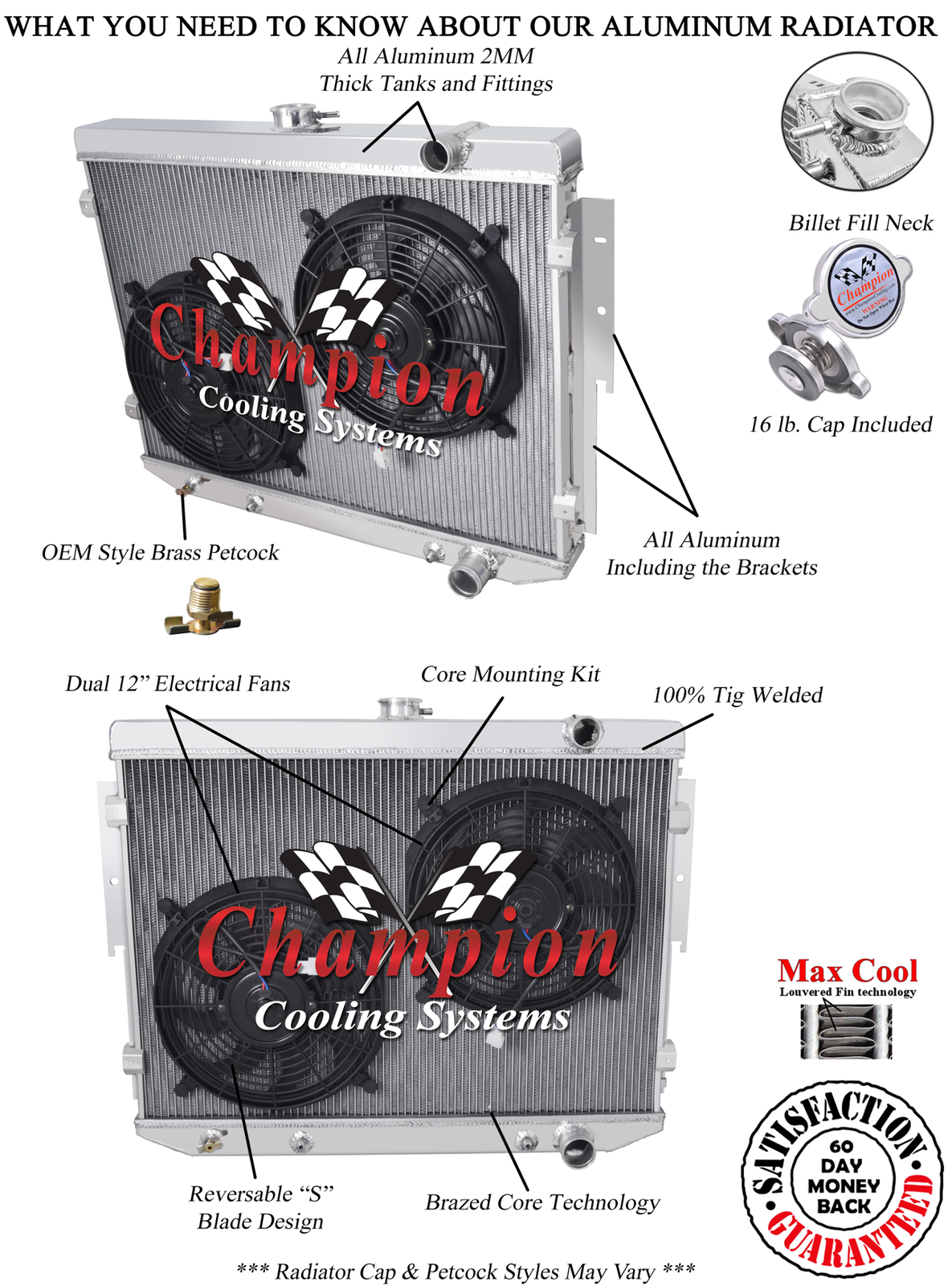 3 Row Discount Champion Radiator W/ 2 12" Fans for 1975 76 77 1978 ...