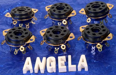 6x 8 Pin Gold Bottom Chassis Mount Tube Socket For Some Old Fender Amps ...