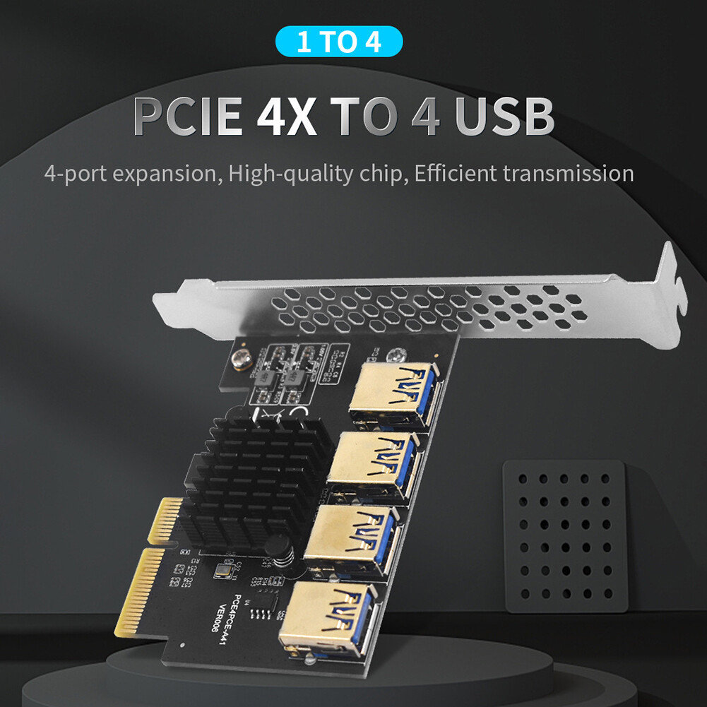 PCI-E 1 to 4 4 USB Riser Card Desktop Computer PCI-EX4 to PCI-EX16 ...