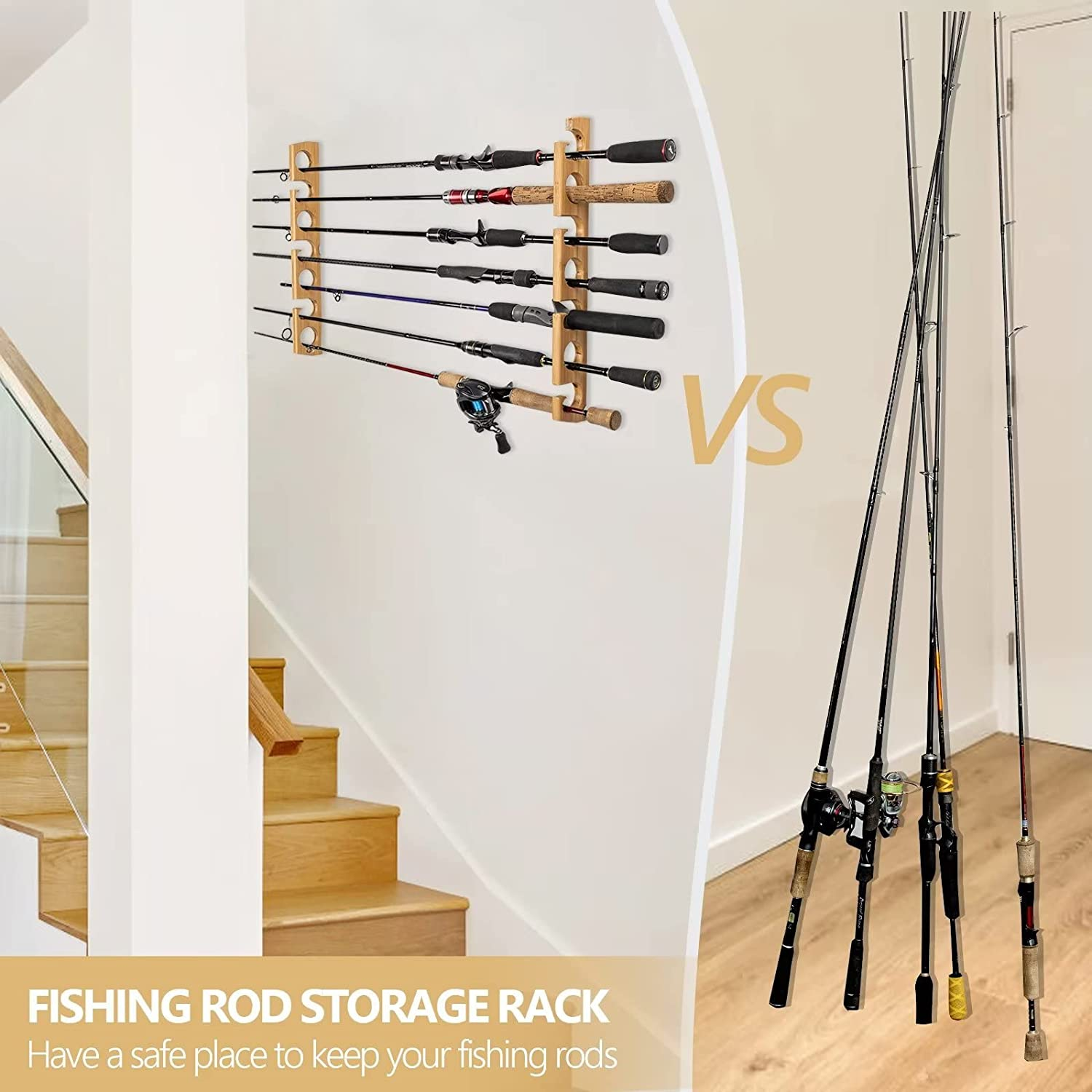 Fishing Rod Racks Fishing Rod Holders for Garage Wood Fishing Pole Wall ...