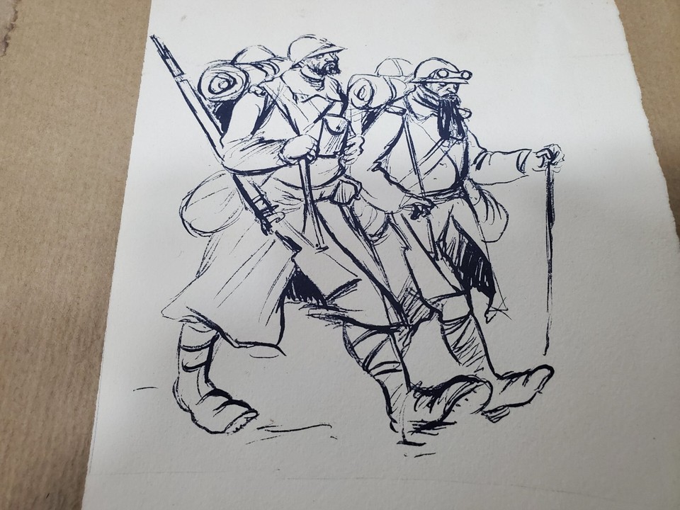 WW1 FIELD BATTLE SKETCH TRENCH ART DRAWING SCENE SOLDIER IN BUNKER ...