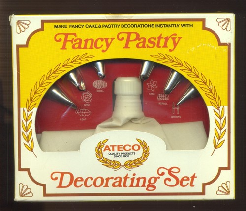 NEW VINTAGE ATECO FANCY PASTRY DECORATING SET 334 ICING BAG PIPING ...