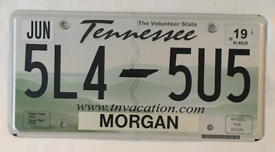 Tennessee Morgan County License Plate 5L4-5U5 Passenger Man Cave ...