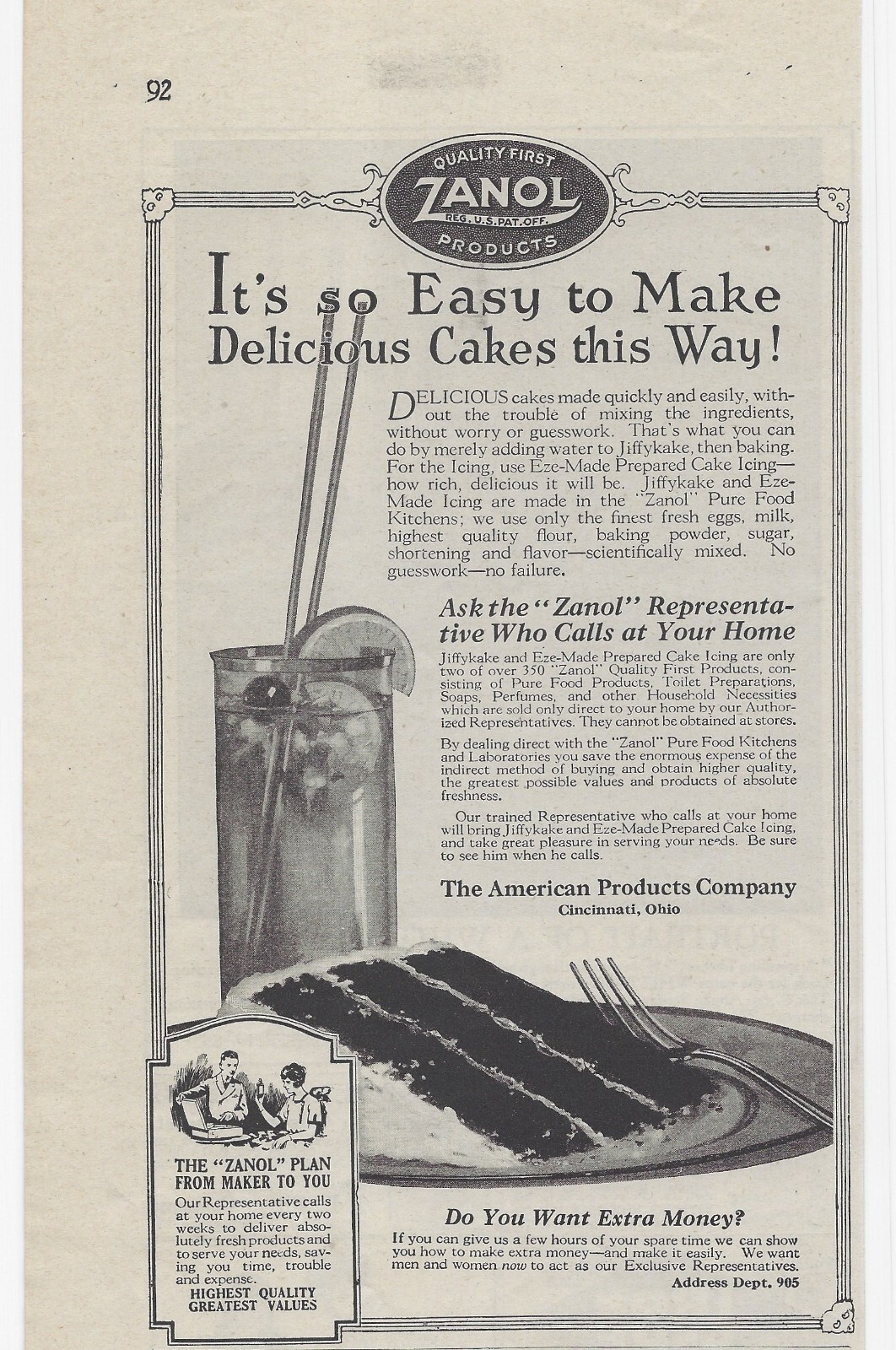 1924 Zanol Prepared Food Product Print Ad Pure Food Kitchens Jiffykake ...