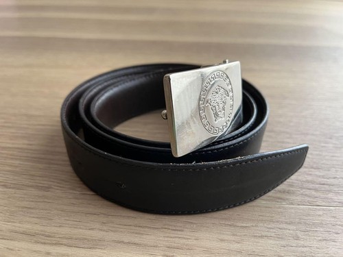 Versace Medusa Greca Leather Belt, Silver Buckle, Black, Men's ...
